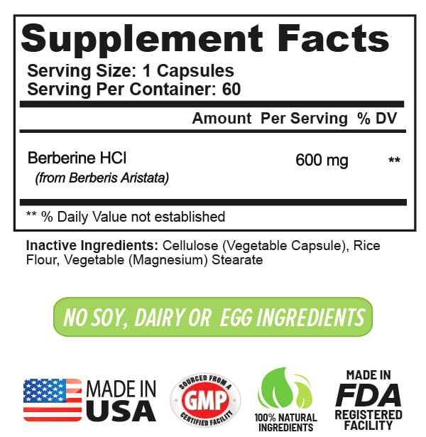 Pure Berberine - 1200mg Max Strength Daily – 1 Month Supply, 60 ...