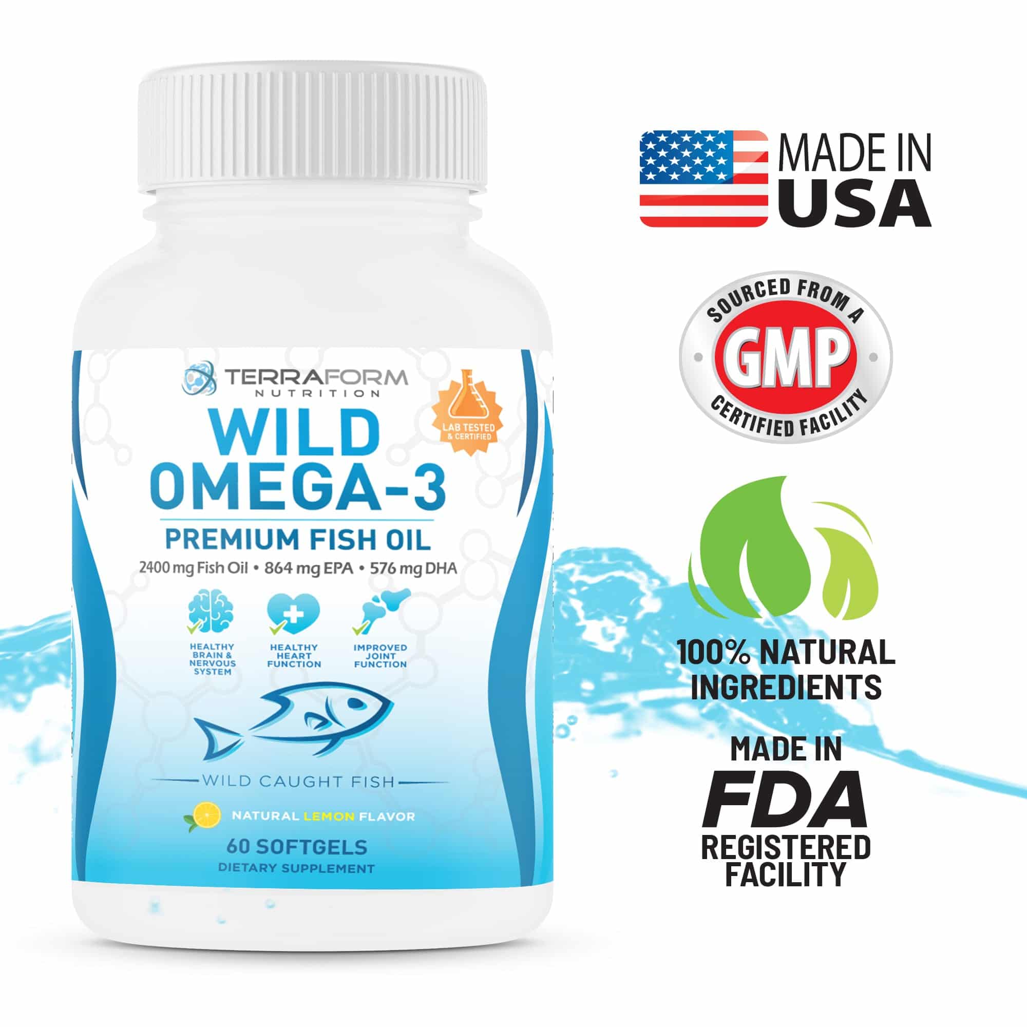 Triple Strength Fish Oil Omega 3 2400mg - 1 Month Supply - TerraForm ...